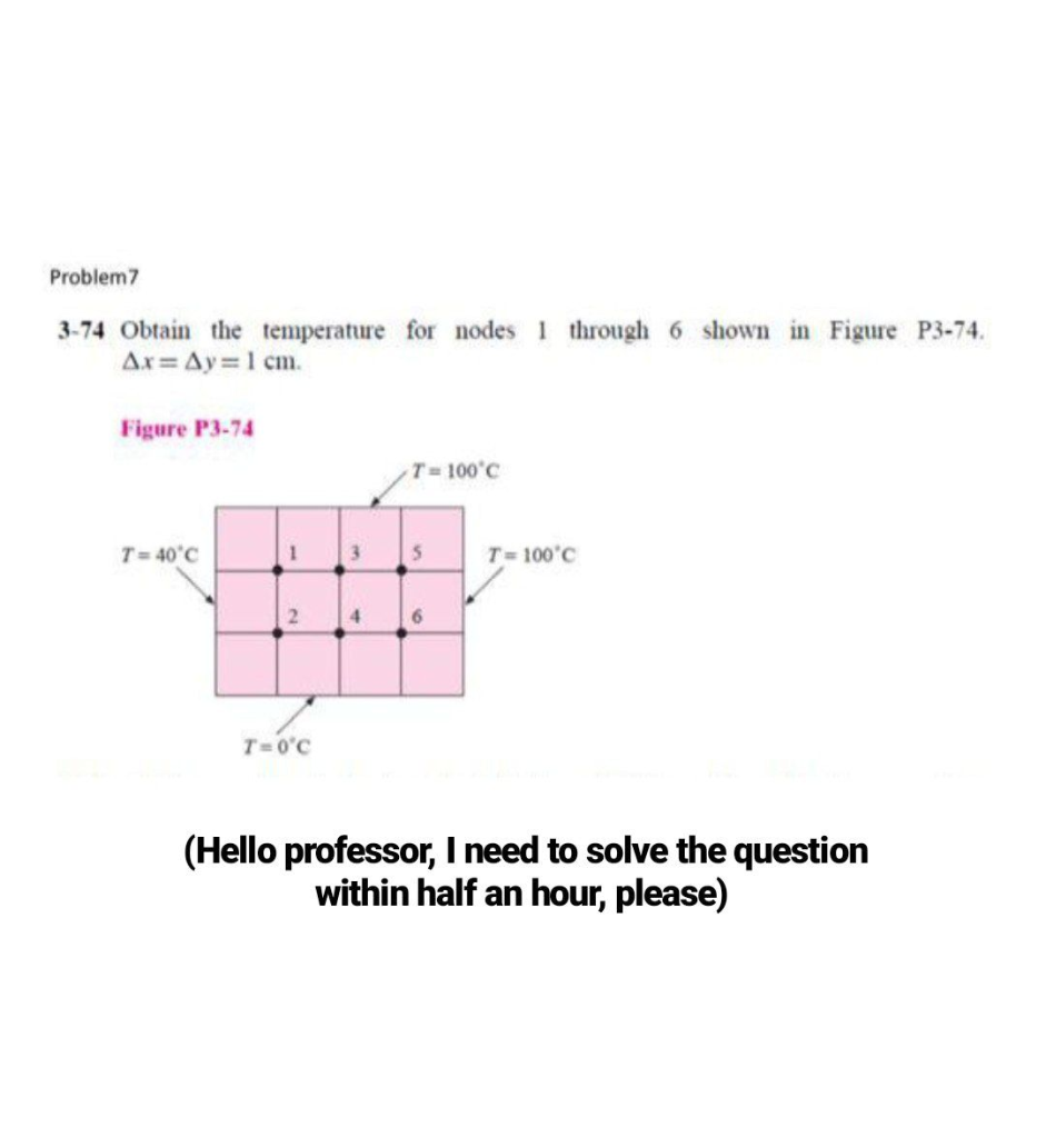 Solved Problem 7 3-74 Obtain the temperature for nodes 1 | Chegg.com