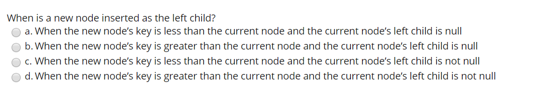 Solved When is a new node inserted as the left child? a. | Chegg.com