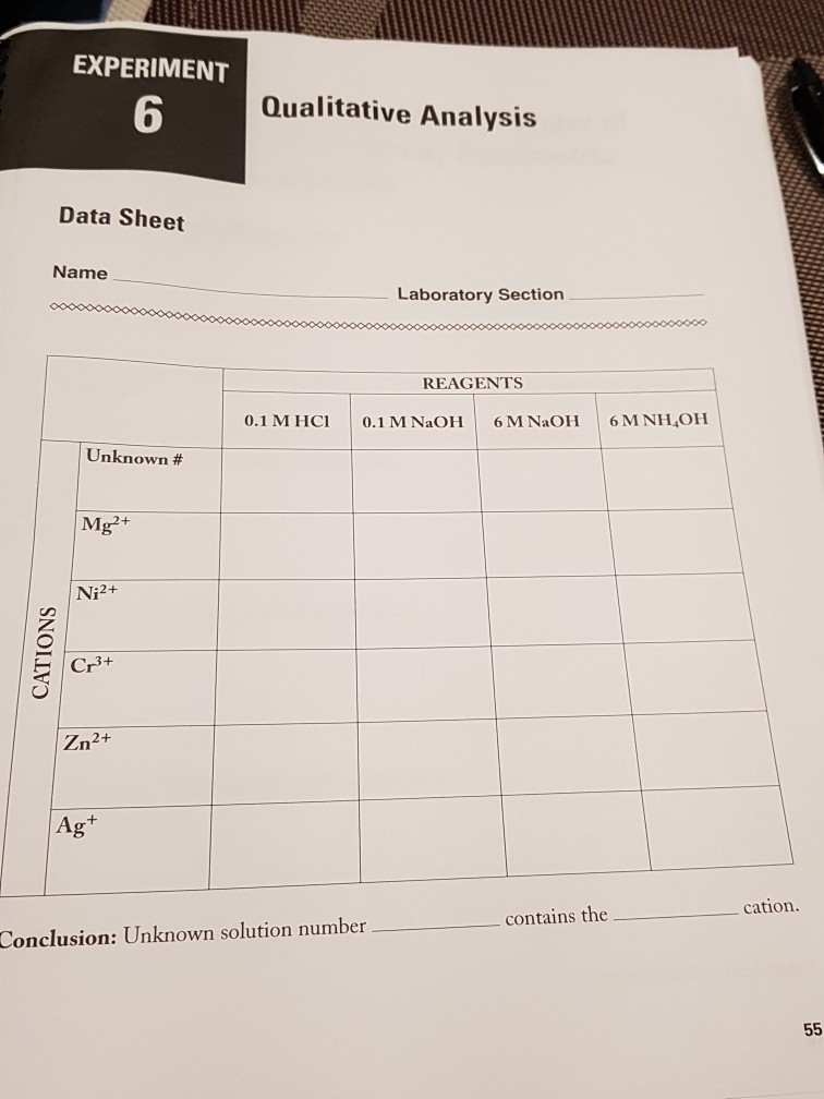 EXPERIMENT Qualitative Analysis Data Sheet Name | Chegg.com