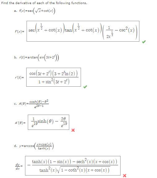Solved Find the derivative of each of the following | Chegg.com