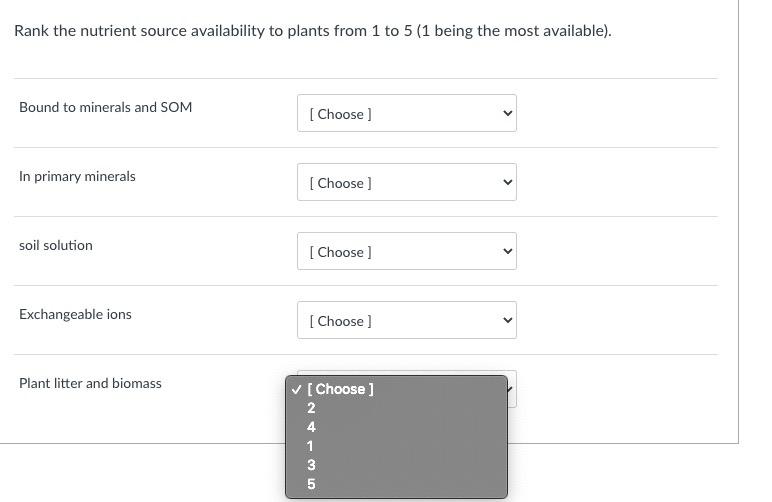 Solved Answer choices are 1 to 5. The options on each | Chegg.com