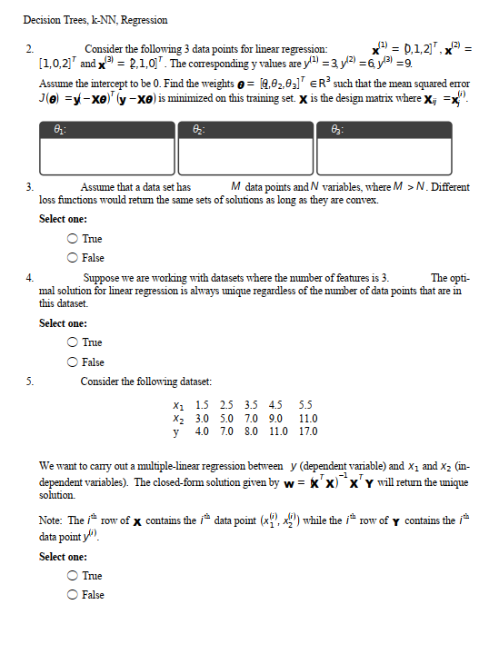 Linear regression- 2. Consider the following 3 data | Chegg.com