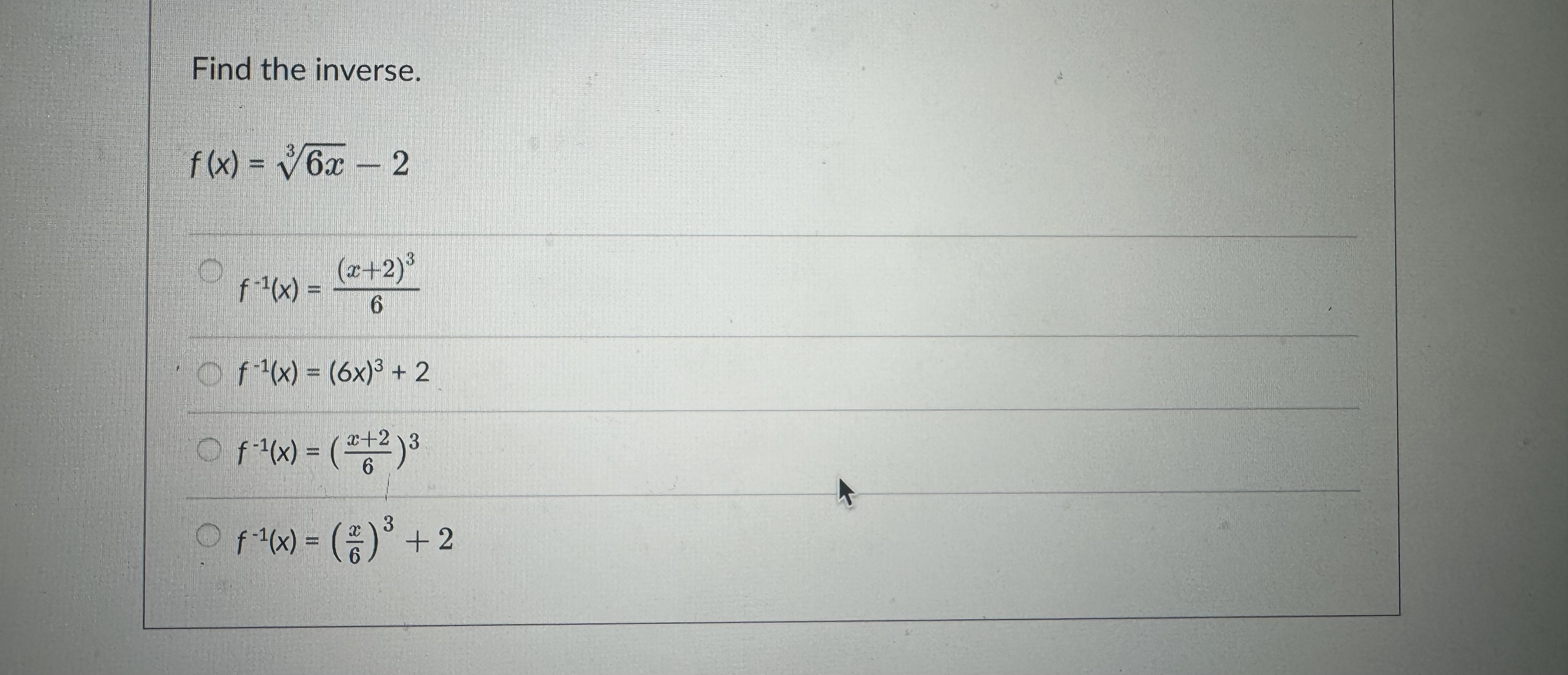 Solved Find the inverse. | Chegg.com