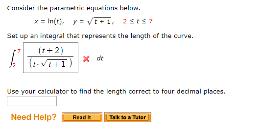 Solved Consider the parametric equations below. x=ln(t), y = | Chegg.com
