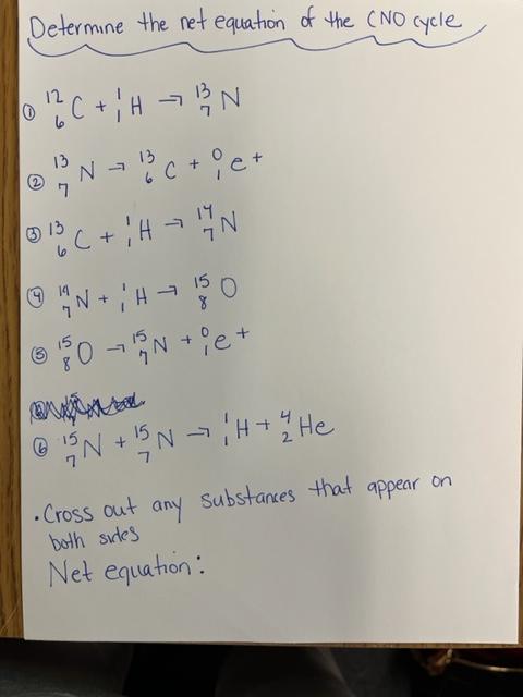 Solved Determine the net equation of the CNO cycle 12 C + HN | Chegg.com