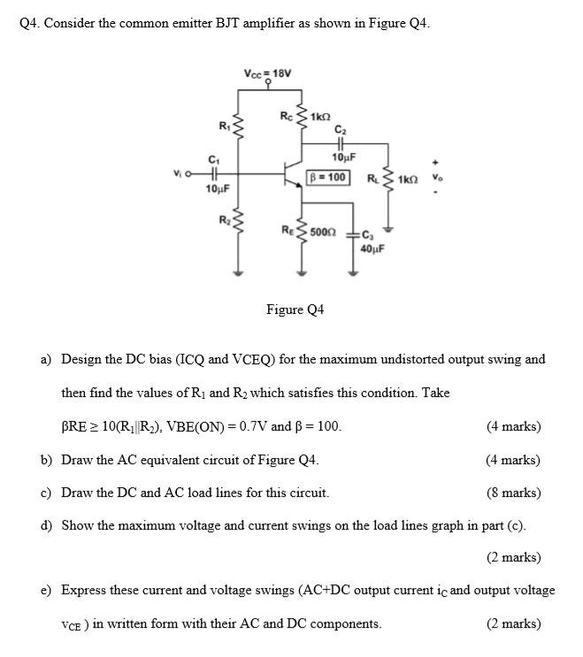 Solved Q4. Consider the common emitter BJT amplifier as | Chegg.com