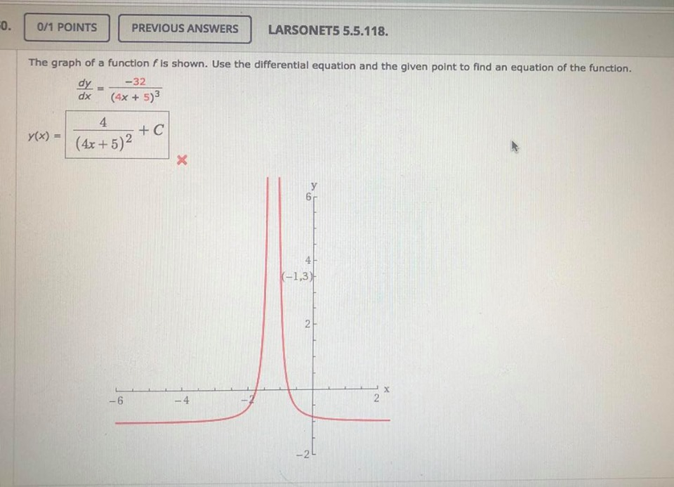 Solved 0/1 POINTS PREVIOUS ANSWERS LARSONET5 5.5.118. The | Chegg.com