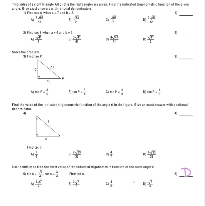 Solved Two sides of a right triangle ABC (C is the right | Chegg.com