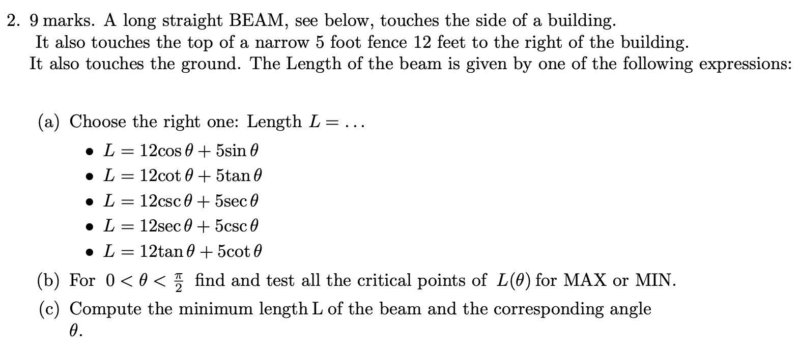 2. 9 marks. A long straight BEAM, see below, touches | Chegg.com