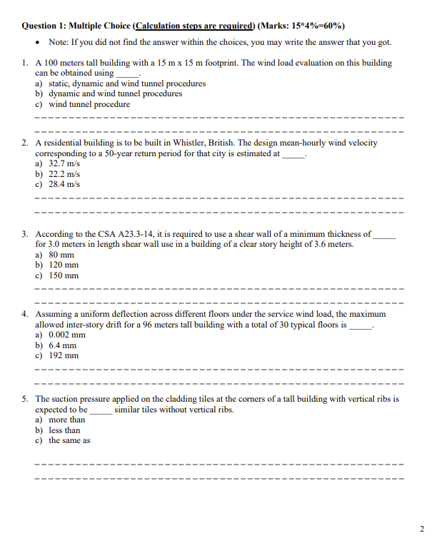 Solved Question 1: Multiple Choice (Calculation steps are | Chegg.com