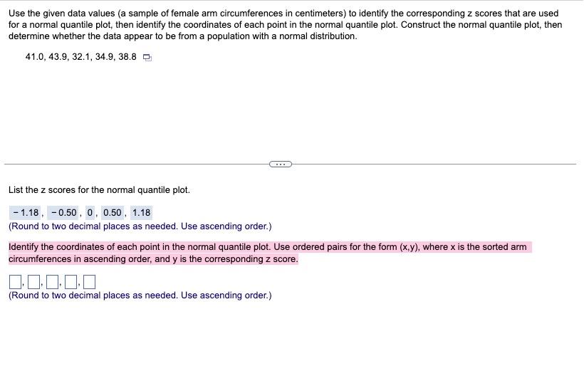 Solved Use the given data values (a sample of female arm | Chegg.com