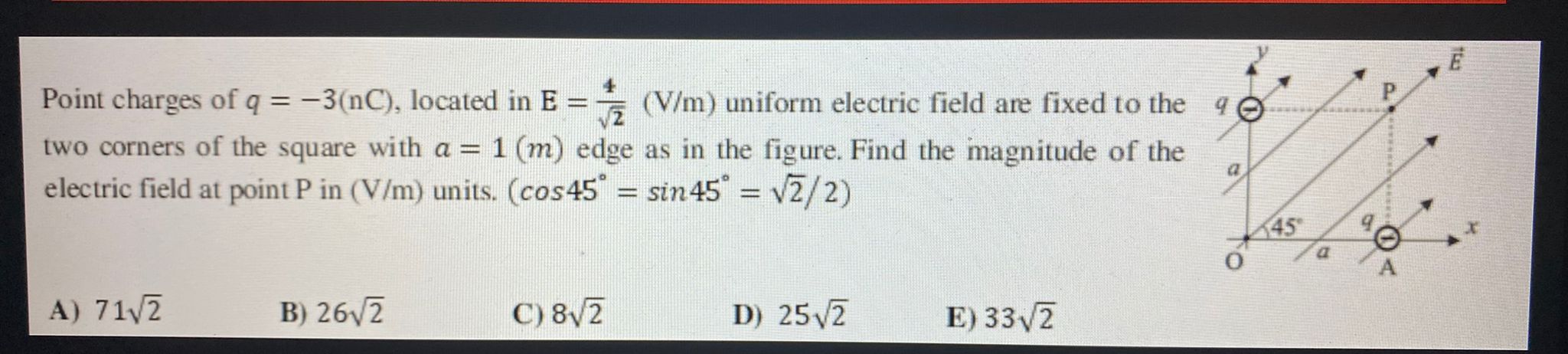 Solved Point charges of q=−3(nC), located in E=24( V/m) | Chegg.com