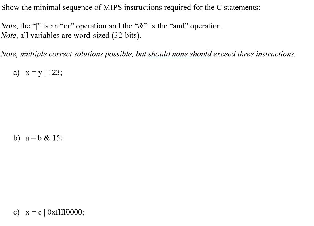 Solved Show the minimal sequence of MIPS instructions | Chegg.com