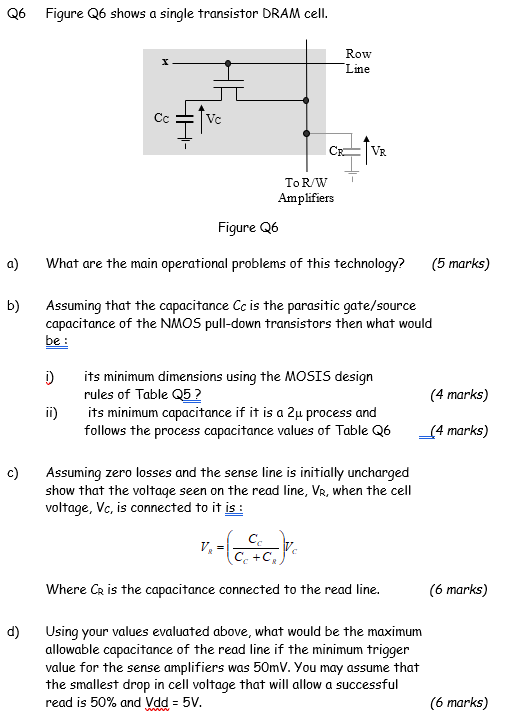 Solved Q6 Figure Q6 shows a single transistor DRAM cell. Row | Chegg.com