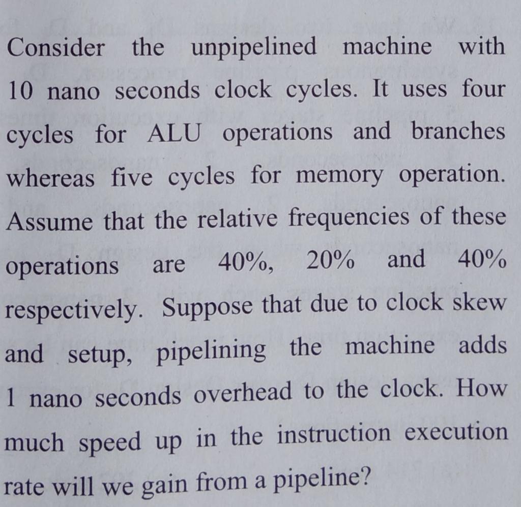 Solved Consider the unpipelined machine with 10 nano seconds | Chegg.com