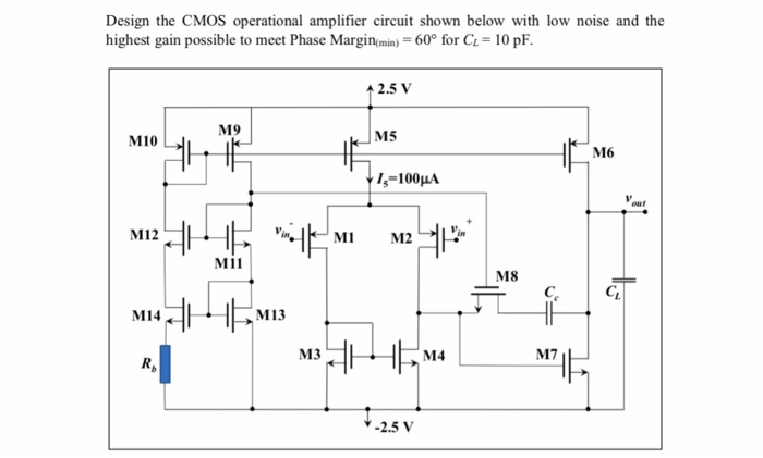 Design the CMOS operational amplifier circuit shown | Chegg.com