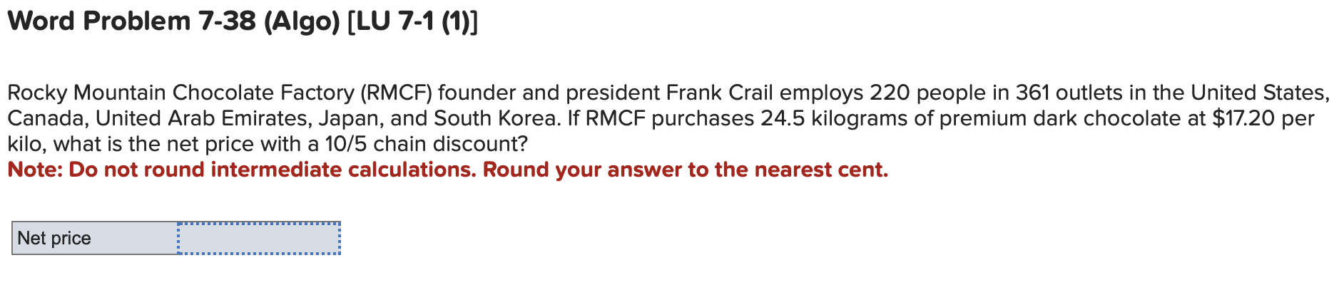 Solved Rocky Mountain Chocolate Factory (RMCF) founder and | Chegg.com