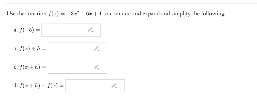 Solved Use the function f(x) = – 3x2 - 6x + 1 to compute and | Chegg.com