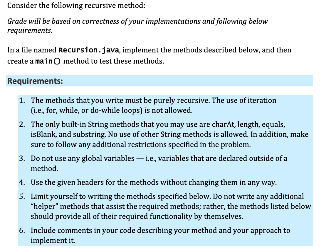 Solved Consider the following recursive method: Grade will | Chegg.com