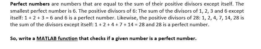 Solved Perfect numbers are numbers that are equal to the sum | Chegg.com