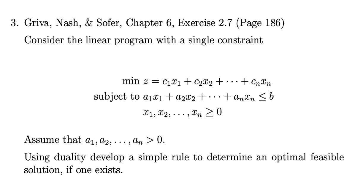 Solved 3. Griva, Nash, \& Sofer, Chapter 6, Exercise 2.7 | Chegg.com