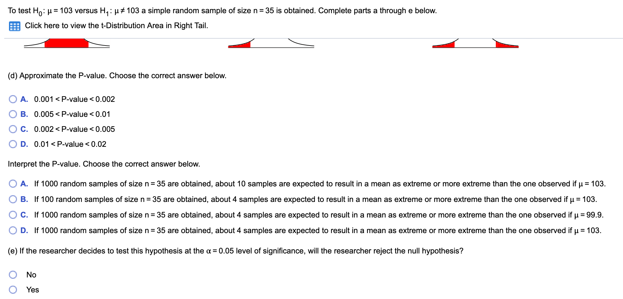 Solved To test Ho: u = 103 versus Hy: u # 103 a simple | Chegg.com