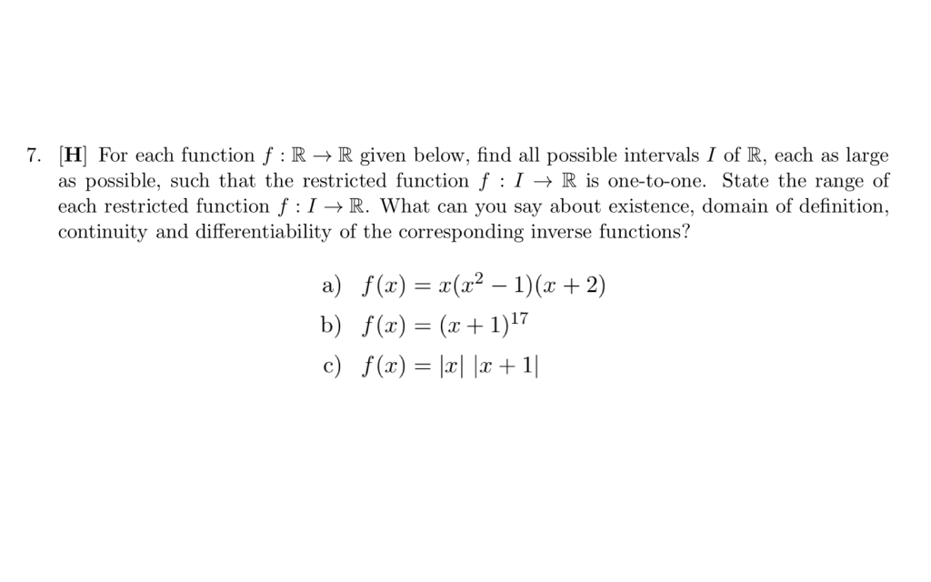 7 H For Each Function F R R Given Below Find All
