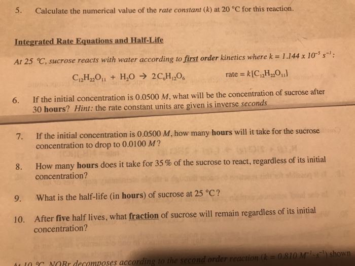 Solved Calculate the numerical value of the rate constant | Chegg.com