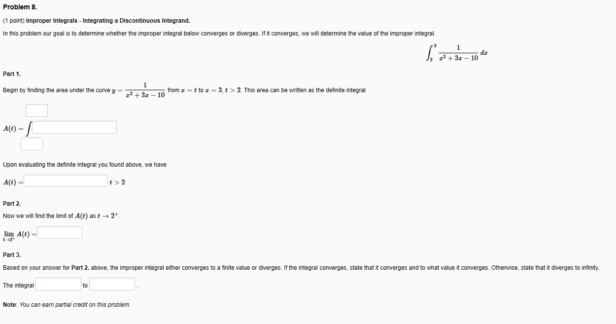 Solved Problem 8. (1 point) Improper Integrals - Integrating | Chegg.com