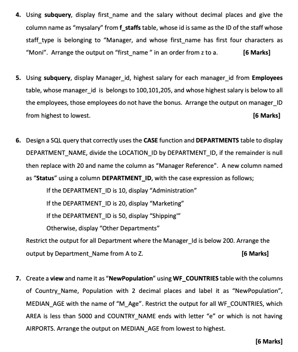 Solved 4. Using subquery, display first_name and the salary | Chegg.com