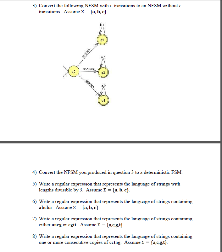 Solved ) Con the following NFSM with e-transitions to an | Chegg.com