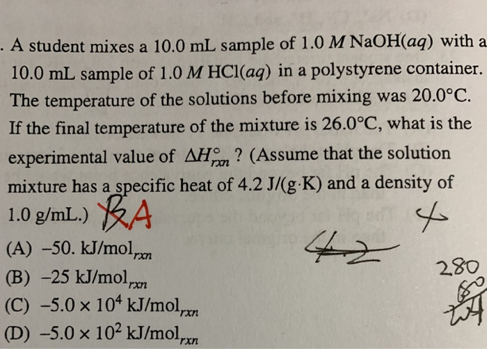 Solved A student mixes a 10.0 mL sample of 1.0 M NaOH(aq) | Chegg.com