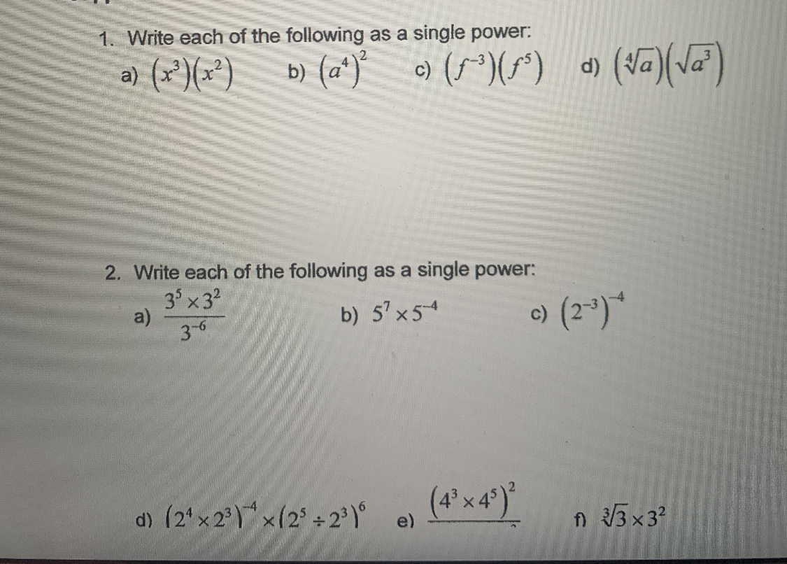 Solved 1. Write each of the following as a single power: a) | Chegg.com