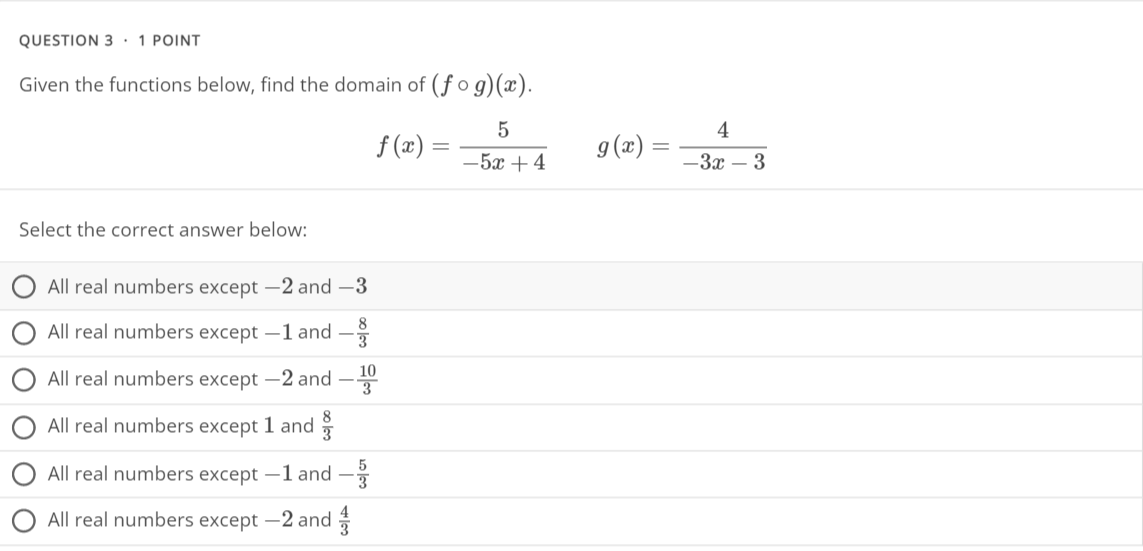 Solved QUESTION 3⋅1 POINT Given the functions below, find | Chegg.com