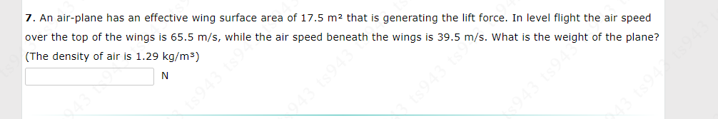 Solved 7. An air-plane has an effective wing surface area of | Chegg.com