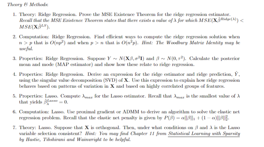 Solved 1. Theory: Ridge Regression. Prove the MSE Existence | Chegg.com
