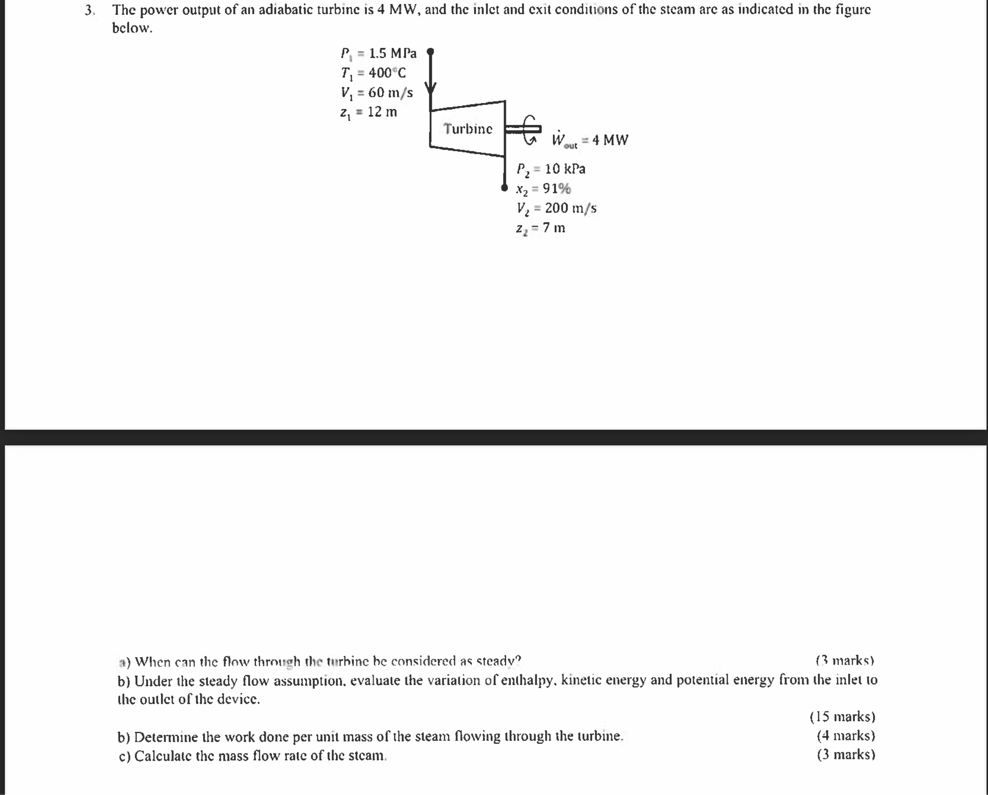 Solved 3. The power output of an adiabatic turbine is 4MW, | Chegg.com