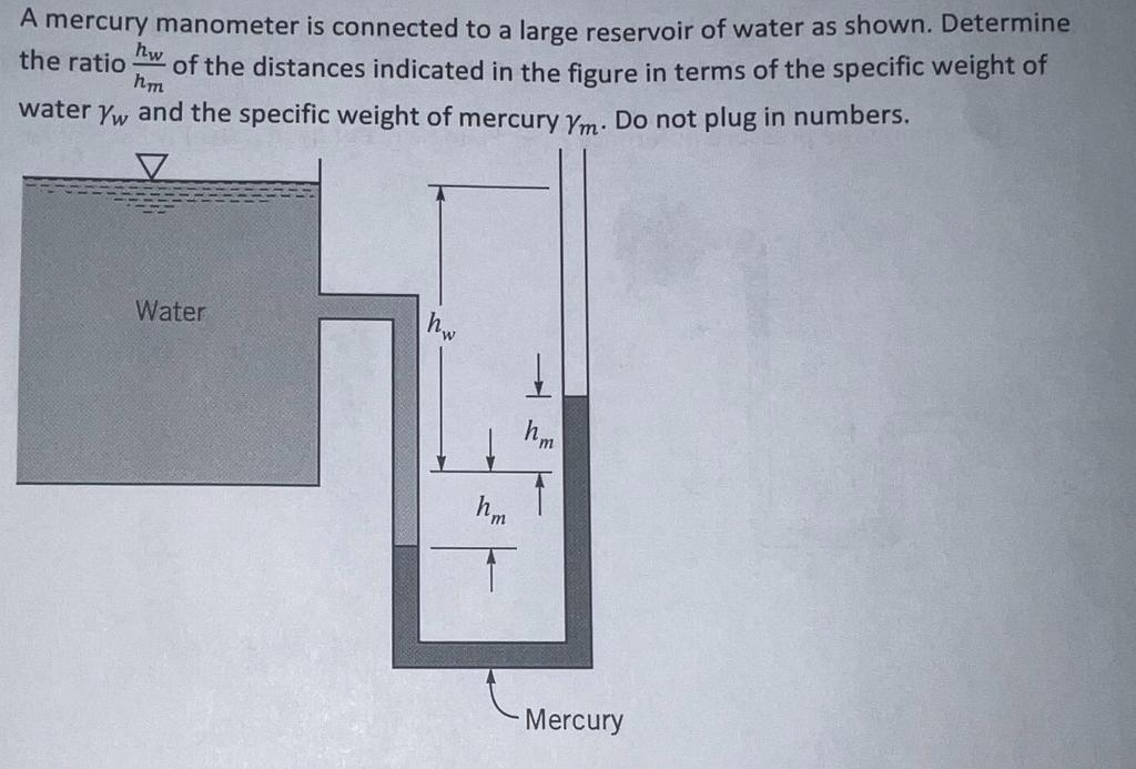 Solved A mercury manometer is connected to a large reservoir | Chegg.com