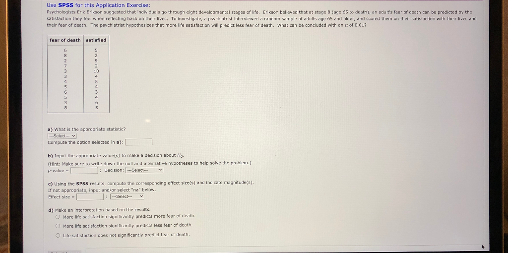 Solved Use SPSS for this Application Exercise Psychologists | Chegg.com