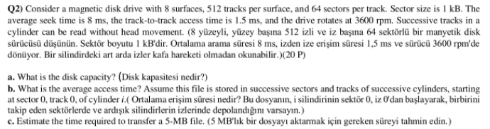 Solved Q2) Consider a magnetic disk drive with 8 surfaces, | Chegg.com