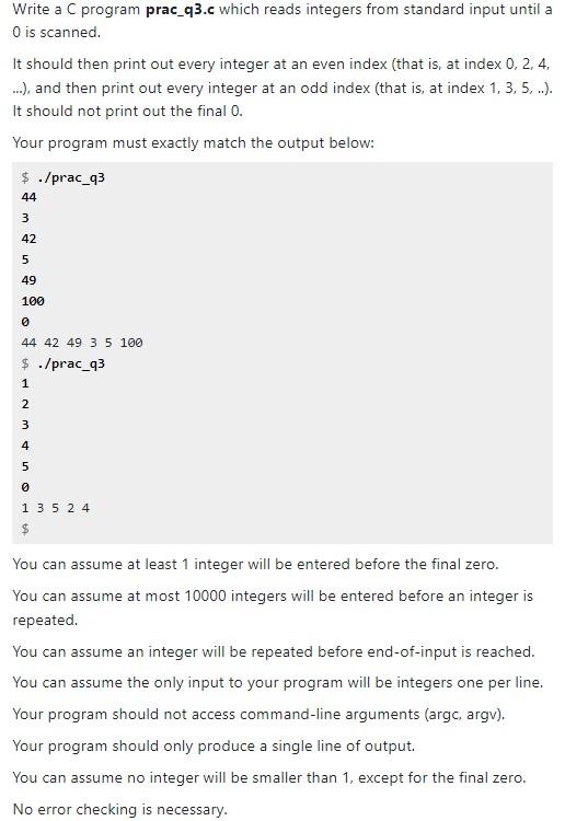Solved Write a C program prac_q3.c which reads integers from | Chegg.com