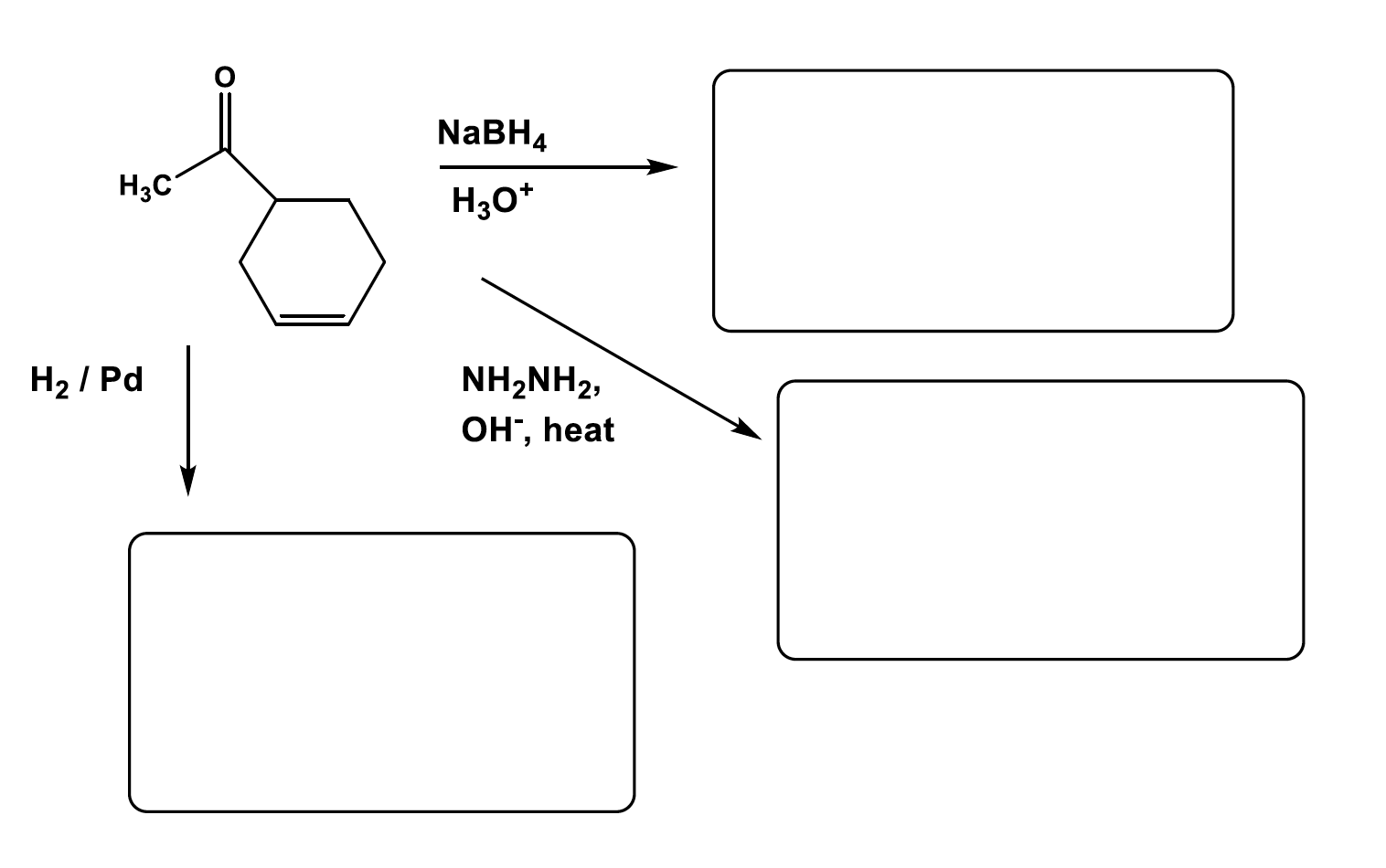 Solved NaBH4 H3C H30+ Hz / Pd NH2NH2, OH', heat | Chegg.com