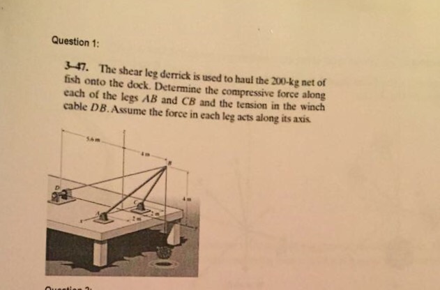 Solved Question 1: 3-47. The shear leg derrick is used to | Chegg.com