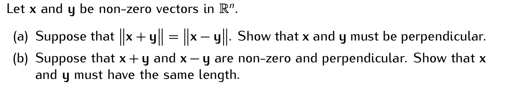 Solved Let x and y be non-zero vectors in R". (a) Suppose | Chegg.com