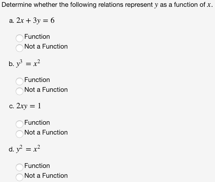 Solved Determine whether the following relations represent y | Chegg.com