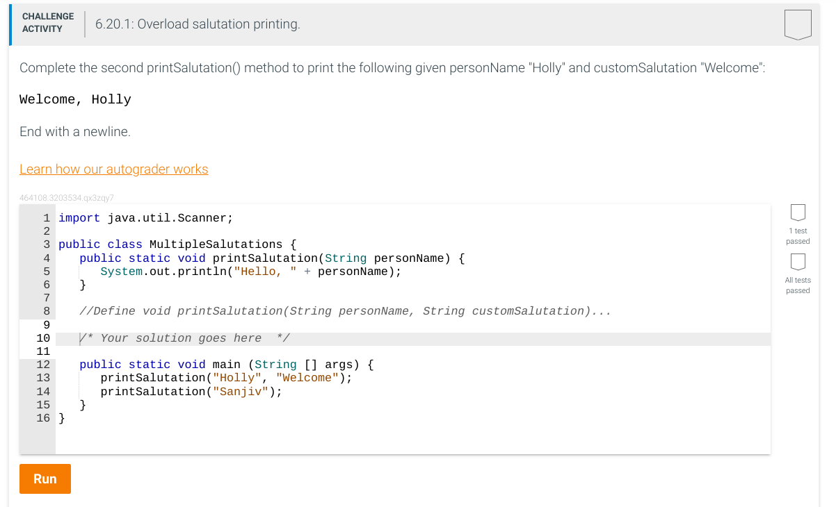 Solved Complete the second printSalutation() method to print | Chegg.com