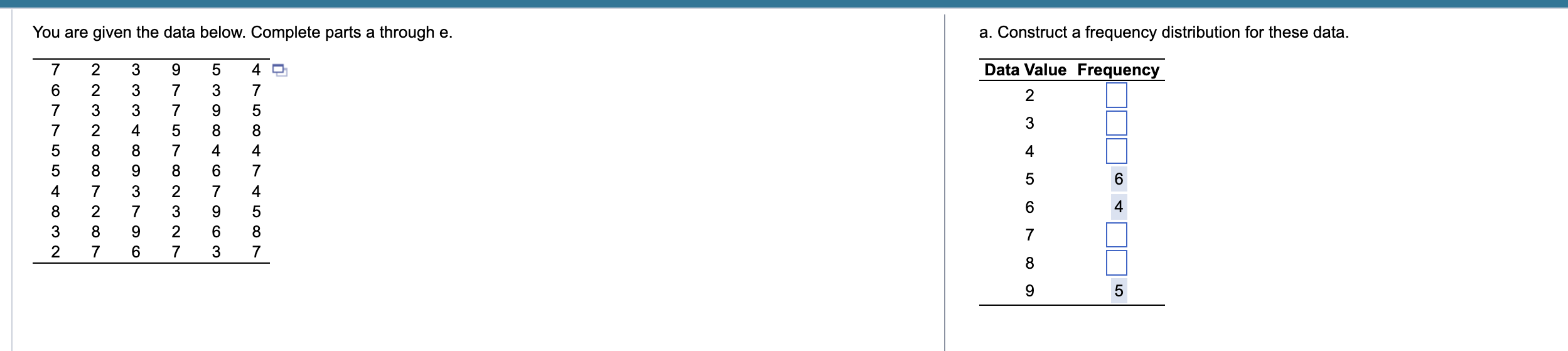 Solved You are given the data below. Complete parts a | Chegg.com