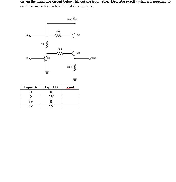 Solved Given the transistor circuit below, fill out the | Chegg.com
