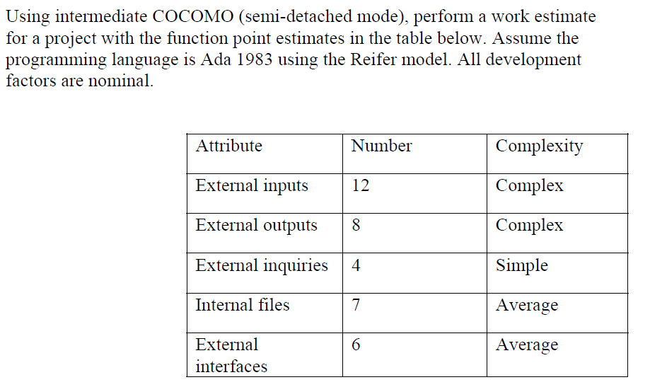 Using intermediate COCOMO (semi-detached mode), | Chegg.com