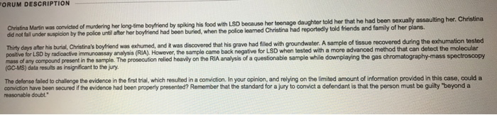 Solved ORUM DESCRIPTION Christina Martin was convicted of | Chegg.com